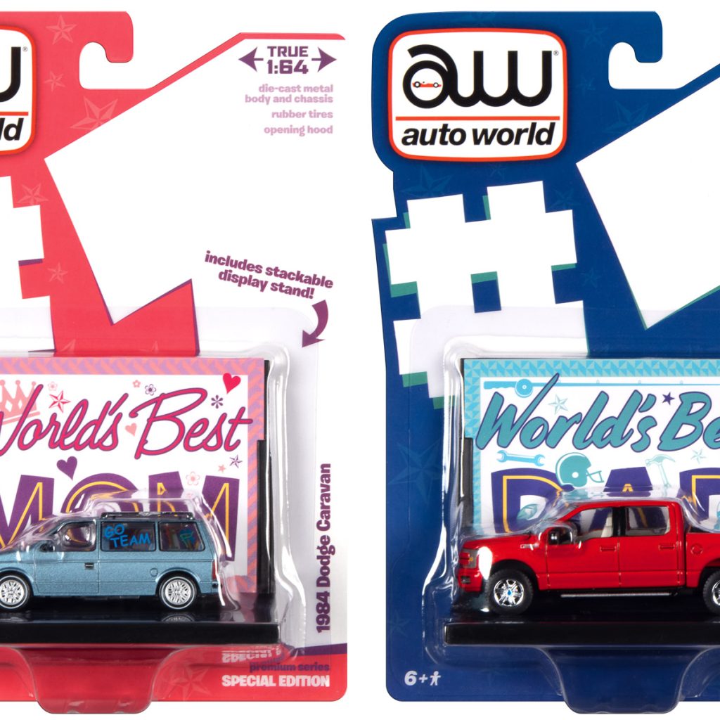 AUTO WORLD “WORLD’S BEST” ASSORTMENT W/BASE & TRADING CARD 1:64 SCALE ...