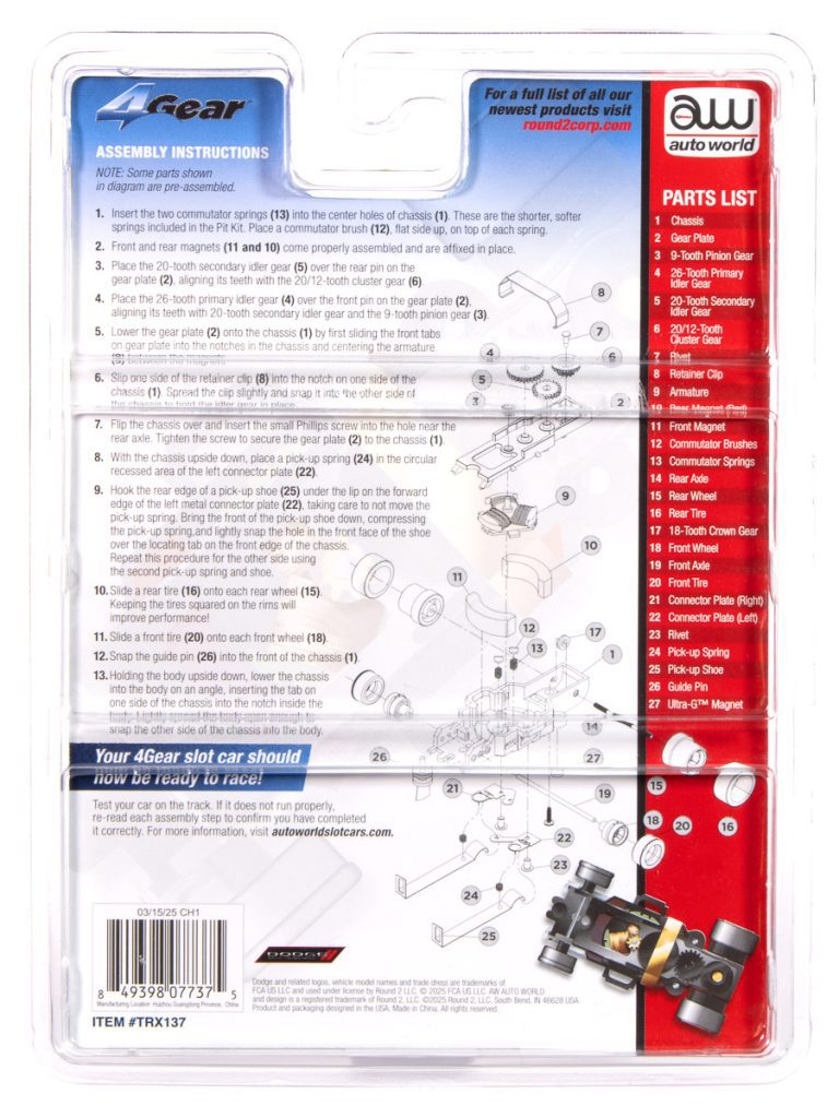 Auto World 4 Gear Deluxe Pit Kit (2022 Dodge Charger Funny Car) HO ...